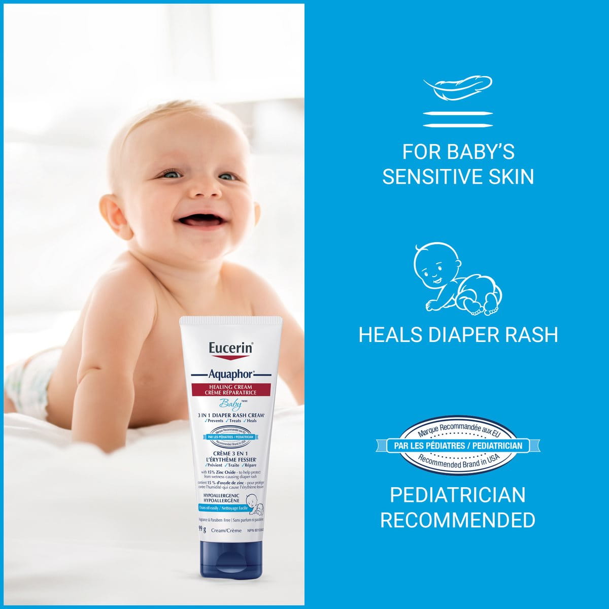 Aquaphor Baby 3-in-1 Diaper Rash Cream - Eucerin Canada