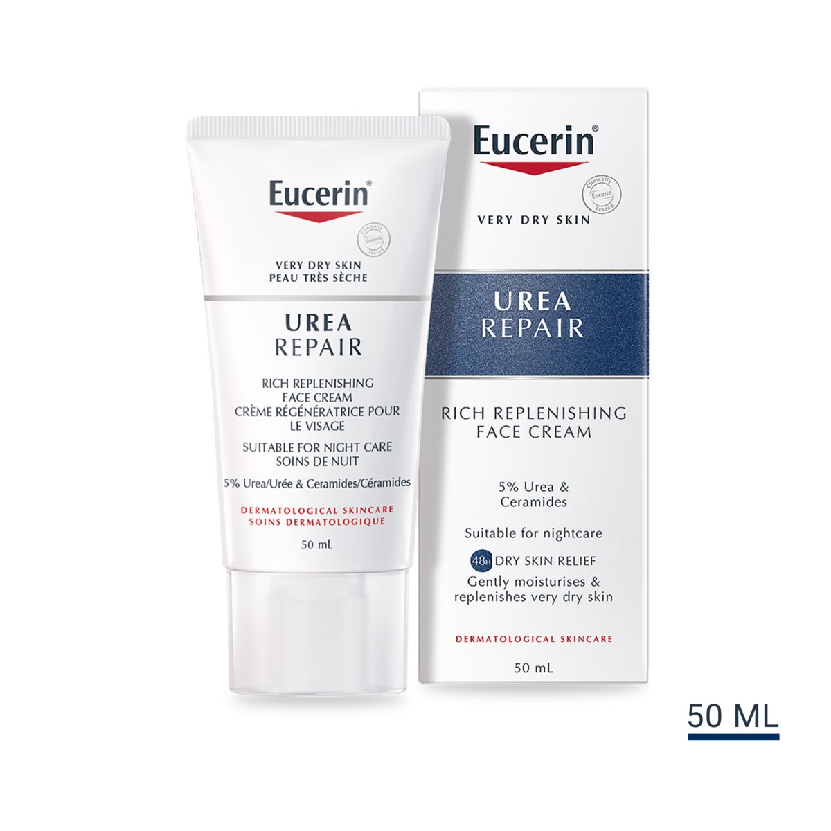 UreaRepair Rich Replenishing Face Cream 5% Urea 50ml| Dry Skin | Eucerin